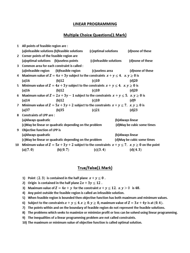 10+2 Linear Programming | PDF | Linear Programming | Applied Mathematics