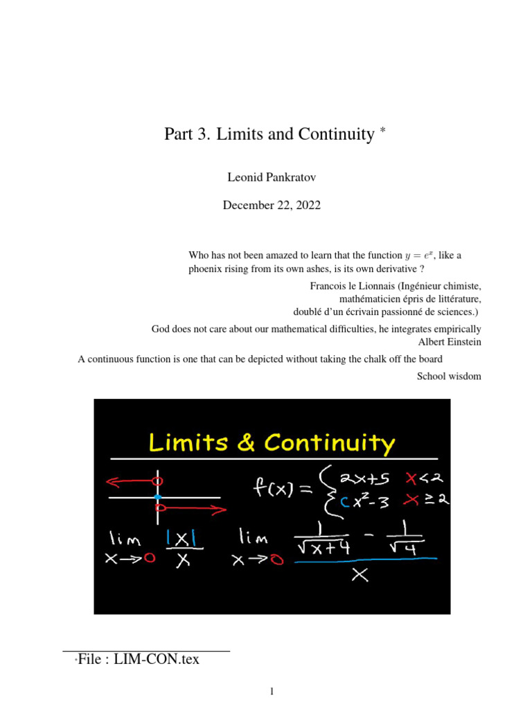 Limits and Continuity in Calculus | PDF | Limit (Mathematics ...