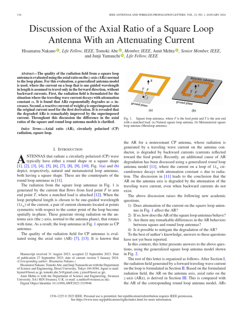 Discussion of The Axial Ratio of A Square Loop Antenna With An ...