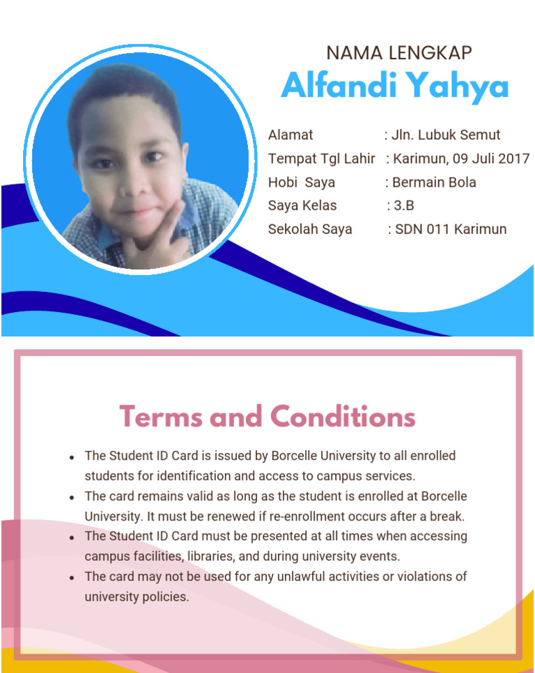 Yellow and Pink Modern Student ID Card 2 Page Landscape | PDF