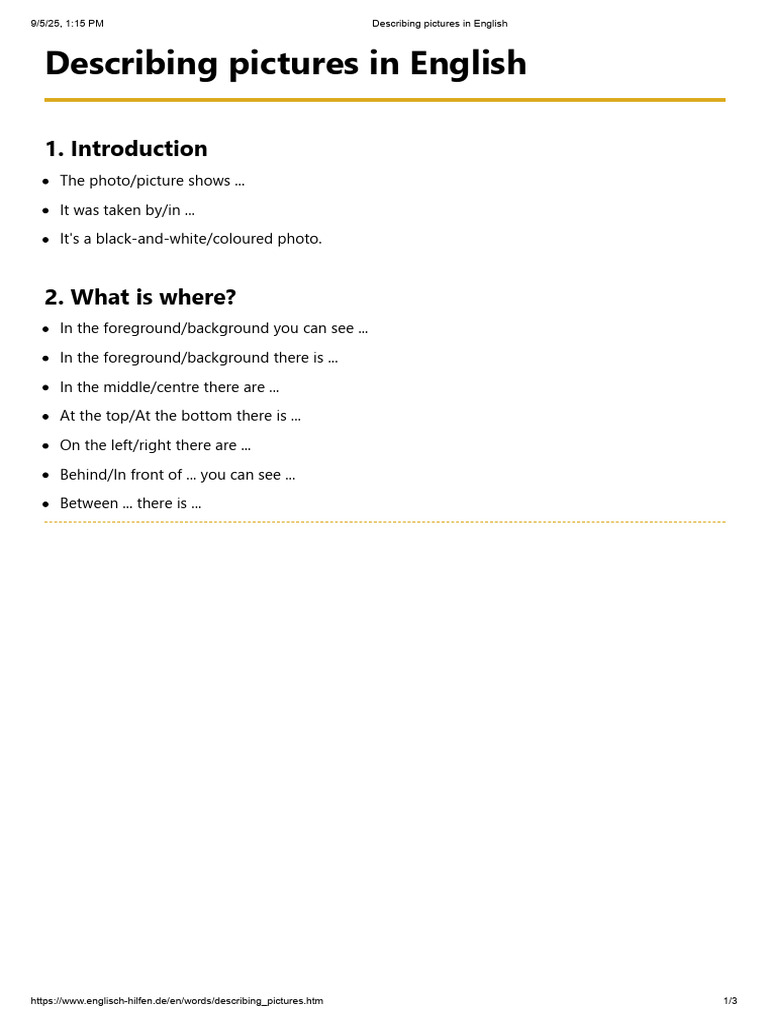 Picture Description in English Guide | PDF