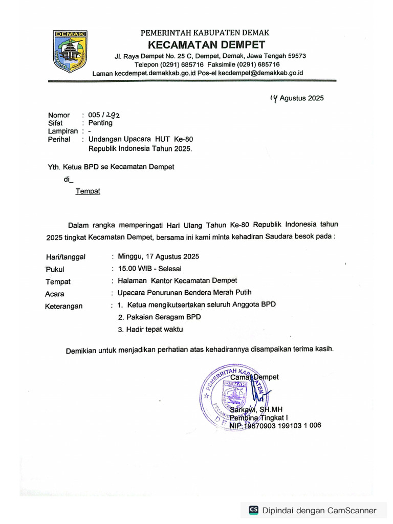 Undangan Upacara BPD | PDF