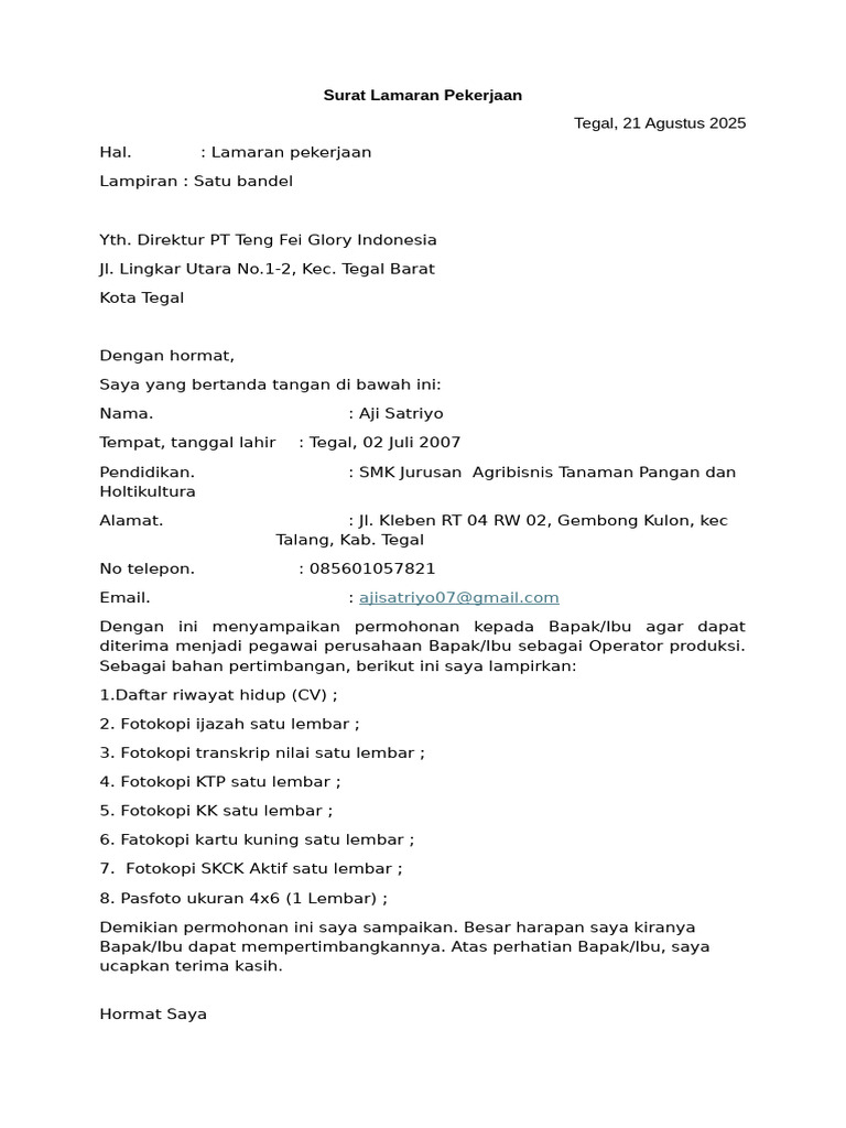 Surat Lamaran Kerja | PDF