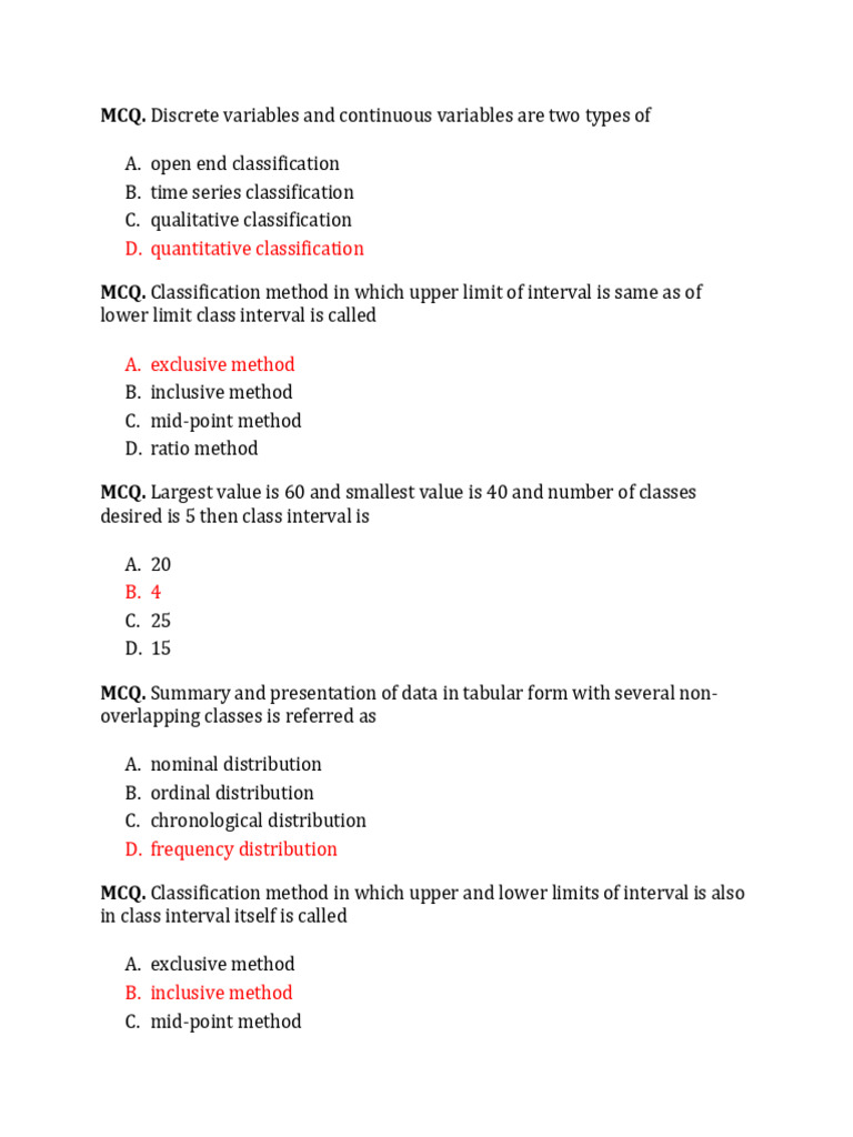 MCQs on Statistical Concepts and Methods | PDF | Statistical ...