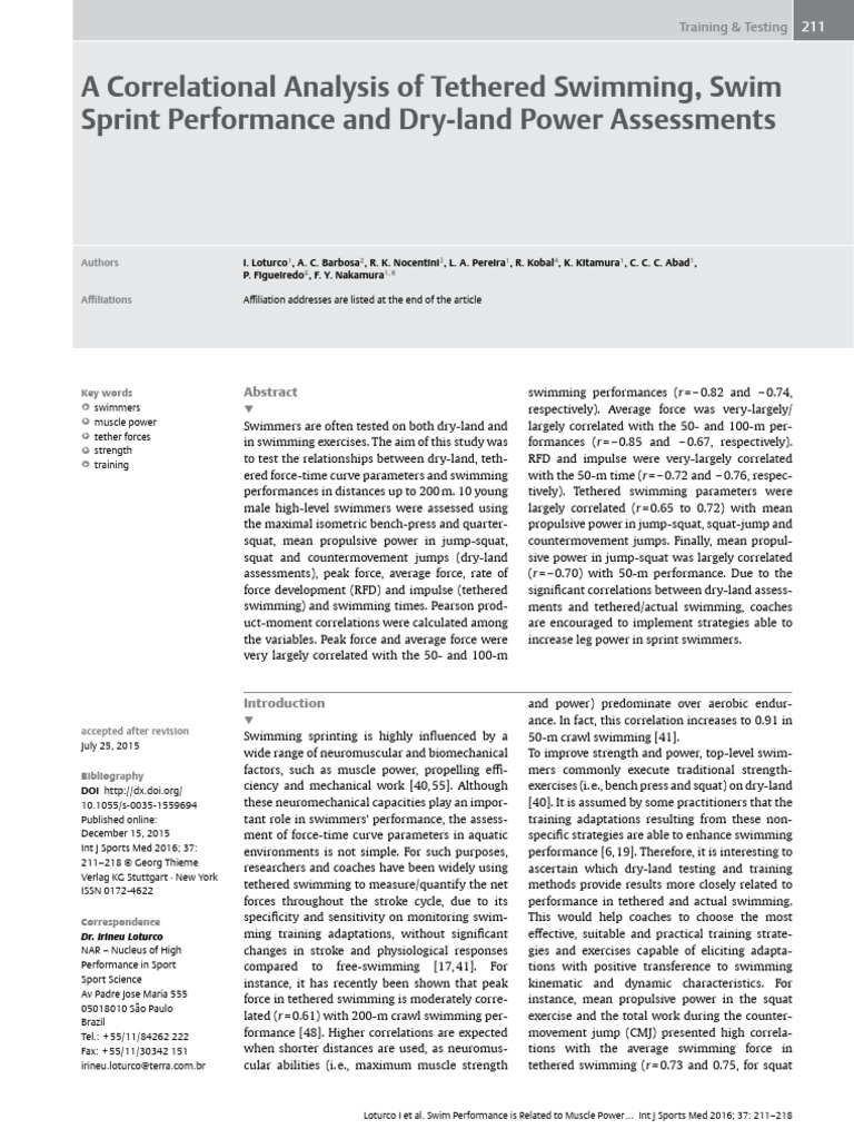 A Correlational Analysis of Tethered Swimming, Swim Sprint Performance ...