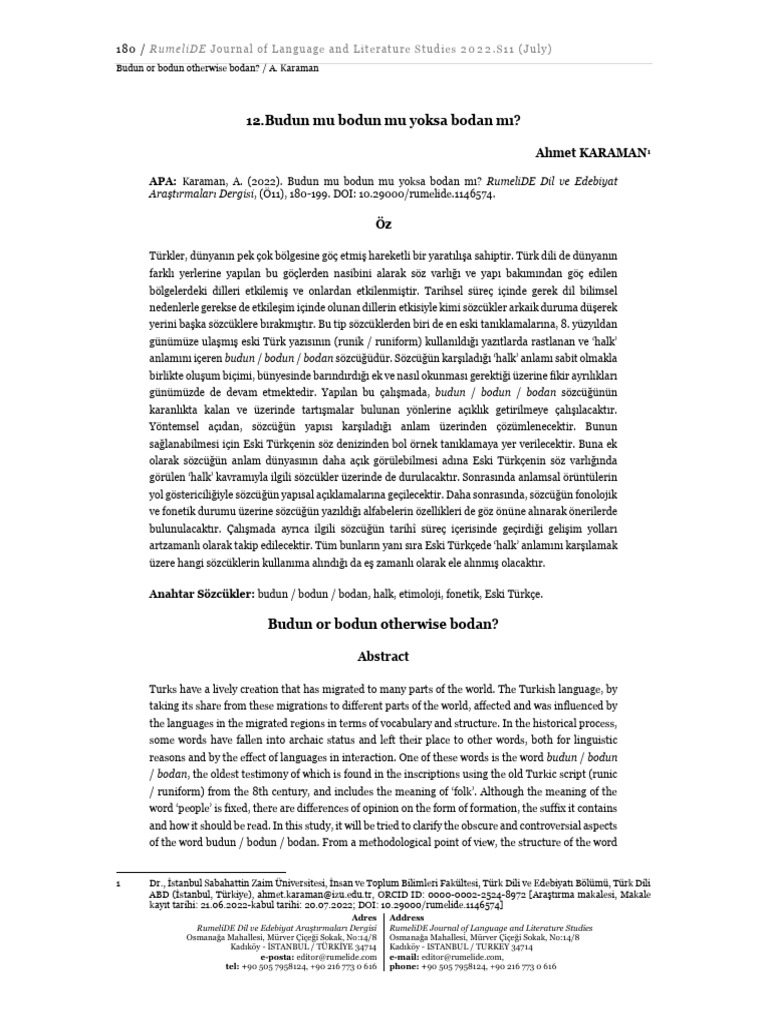Budun Mu Bodun Mu Yoksa Bodan Mı? | PDF
