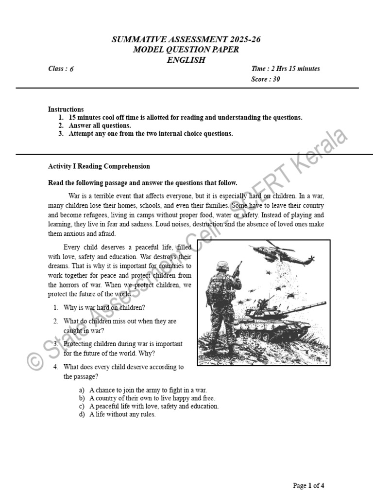 Class 6 English Model Question Paper | PDF