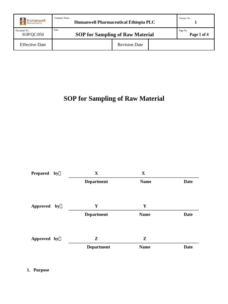 SOP For Sampling of Raw Material | PDF