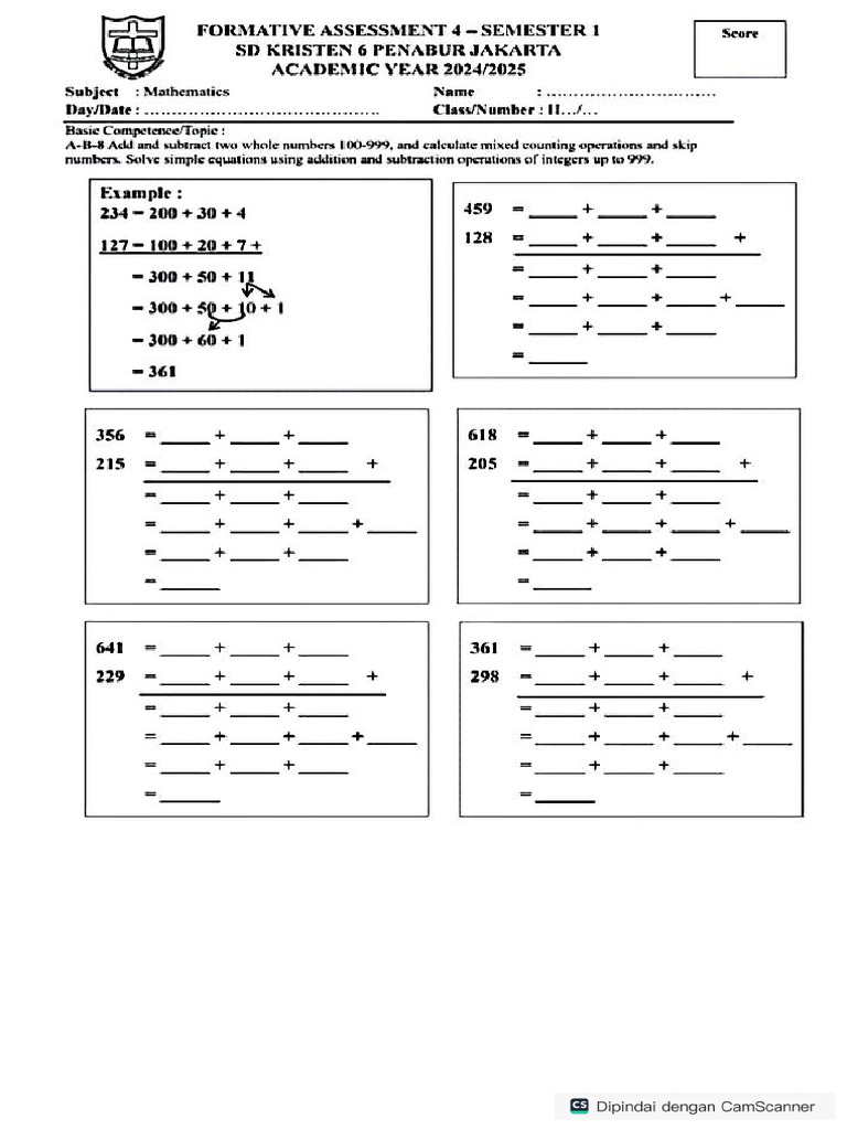 P2 SDK6 - Add and Subtract Two Whole Numbers (Formative Assessment 4 ...
