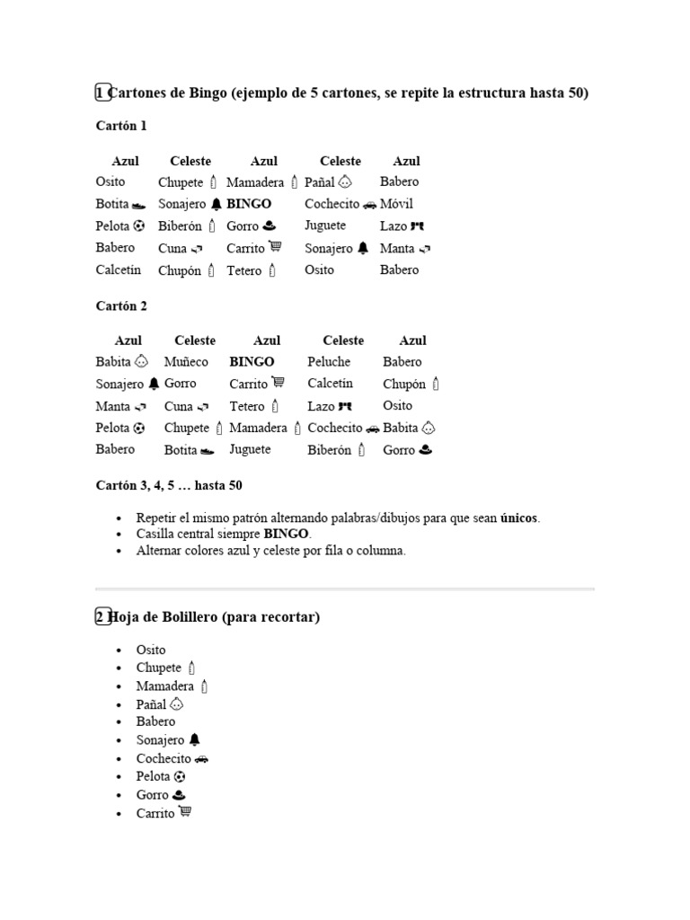 50 Cartones de Bingo para Niños | PDF