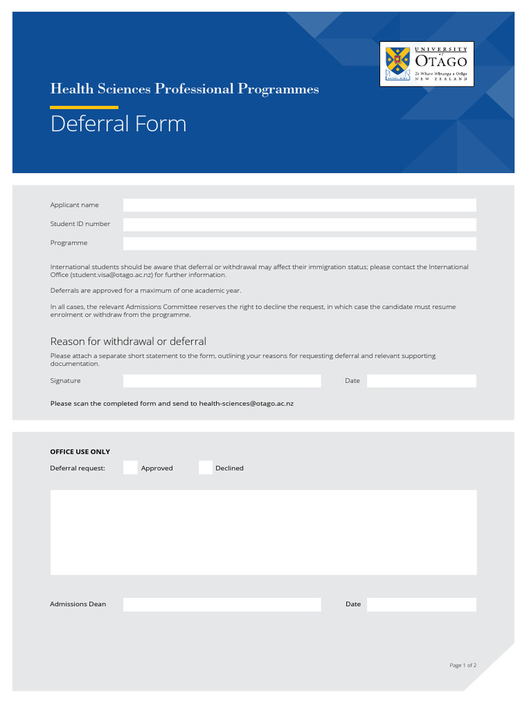 To Apply For A Deferral of Entry Please Complete and Return The ...