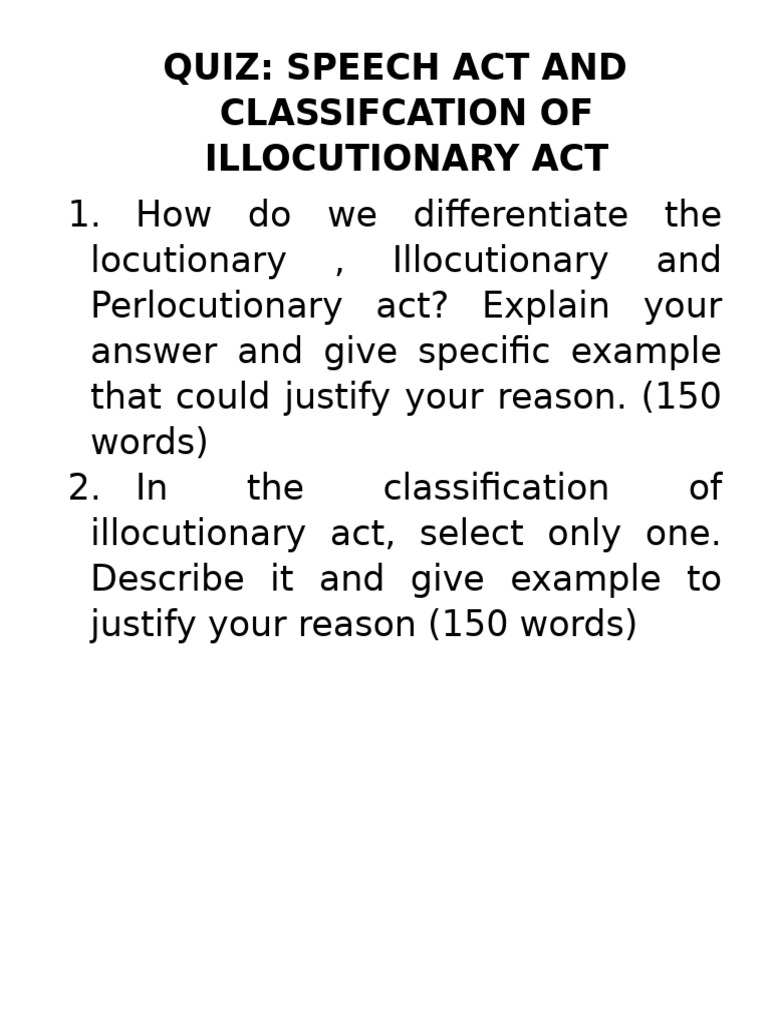 Quiz Speech Act and Classification of Speech Act | PDF