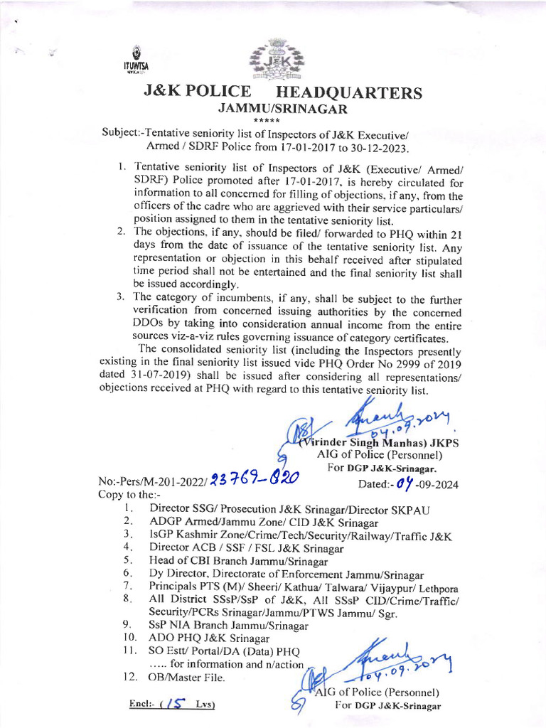 Tentative Seniority List of Inspectors | PDF | Government Of India ...