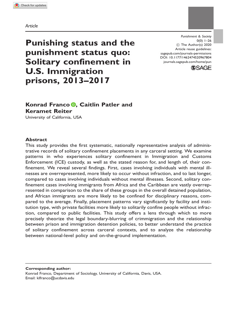 Franco Et Al. - Solitary Confinement in Immigration Prisons | PDF ...