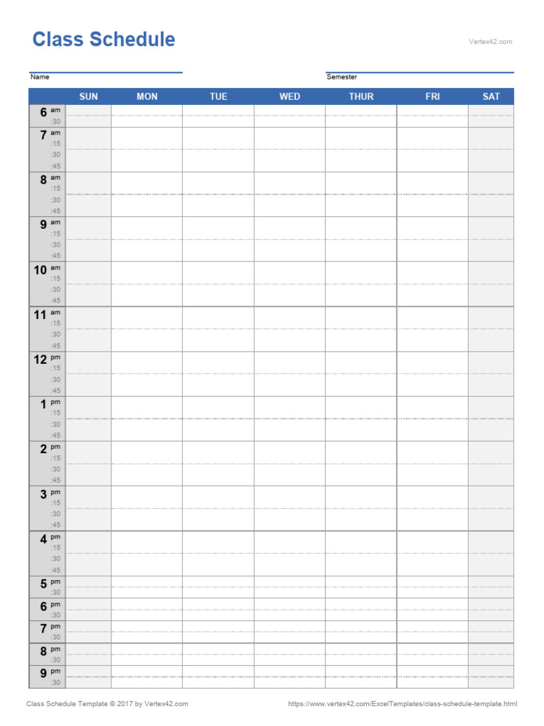 Class Schedule Template for Excel | PDF