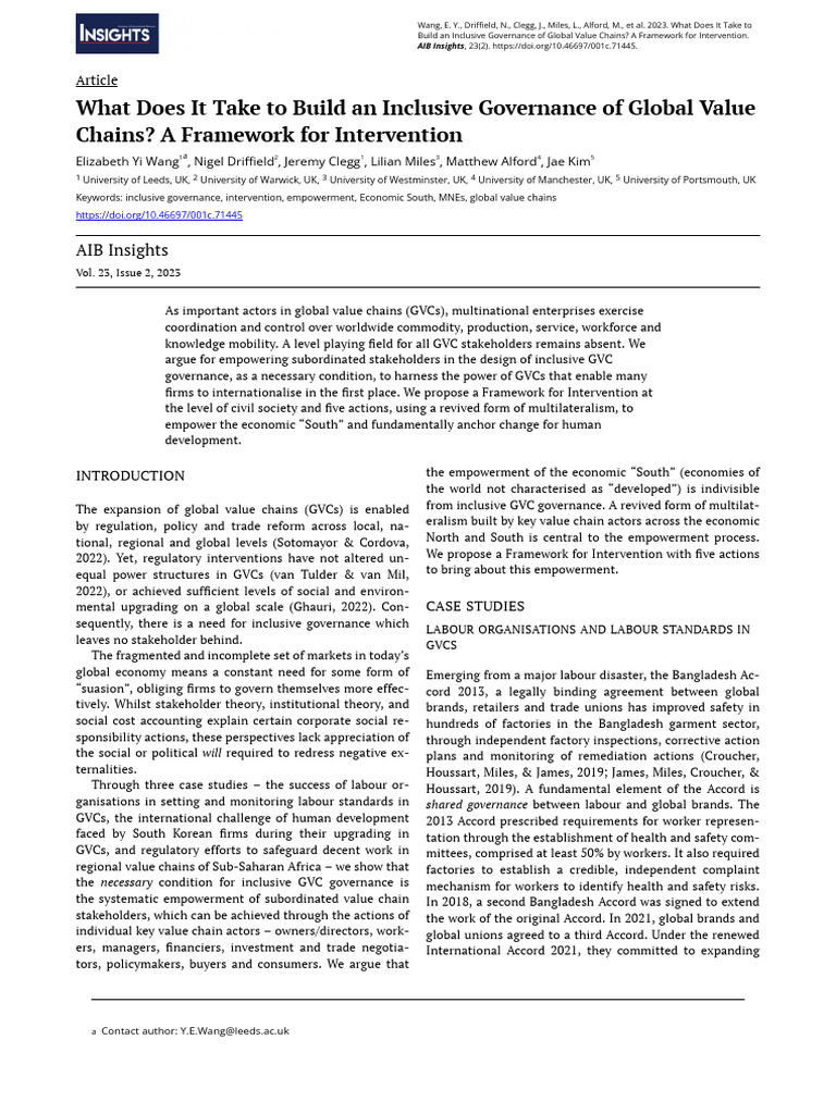 Inclusive Governance in Global Value Chains | PDF | Governance ...