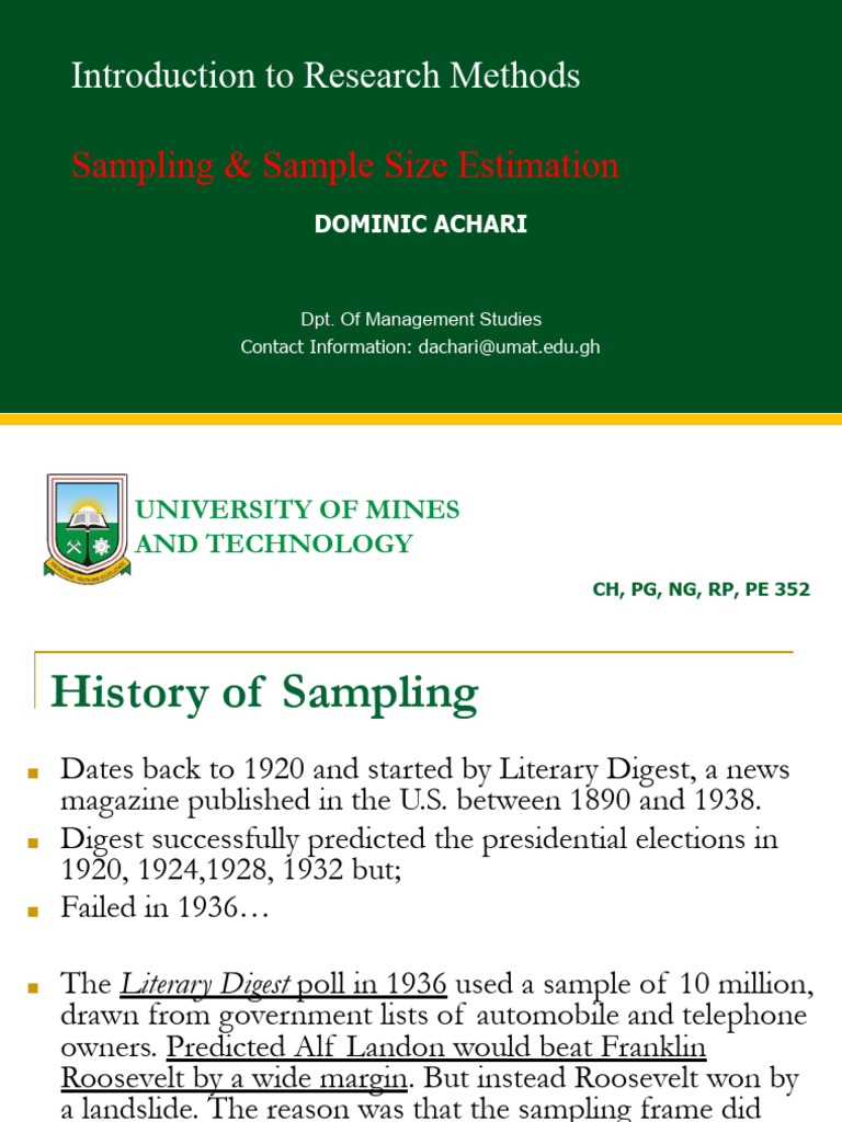 Research Methods Lecture 6 | PDF | Sampling (Statistics) | Sample Size ...