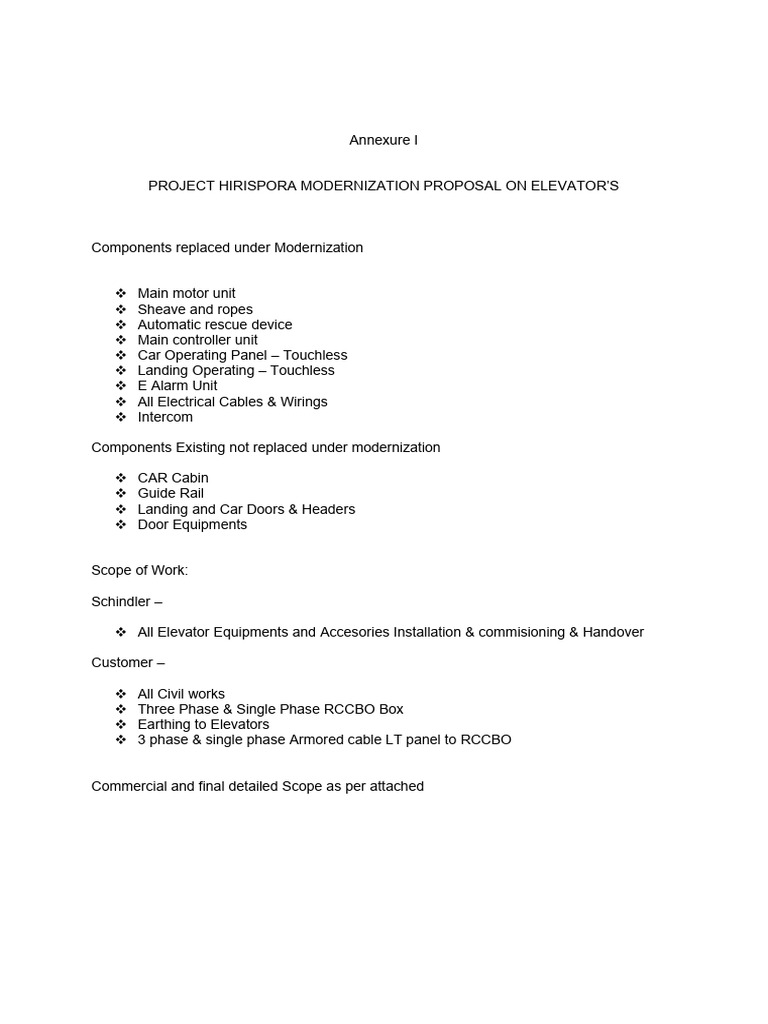 Hirispora Elevator Modernization Proposal | PDF