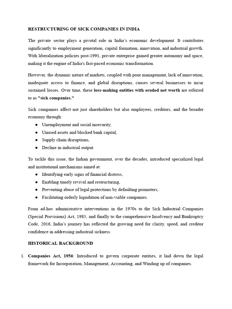 Restructuring Sick Companies in India | PDF | Bankruptcy | Insolvency