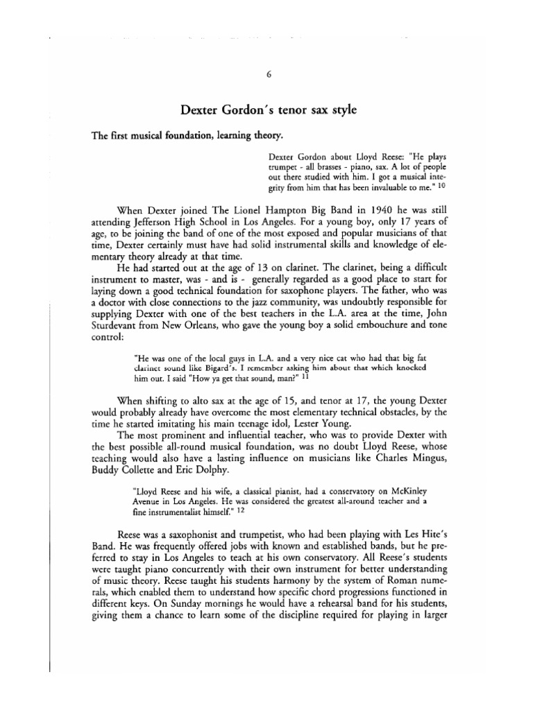 Dexter Gordon's Tenor Sax Style 1 | PDF | Saxophone | Tenor Saxophone