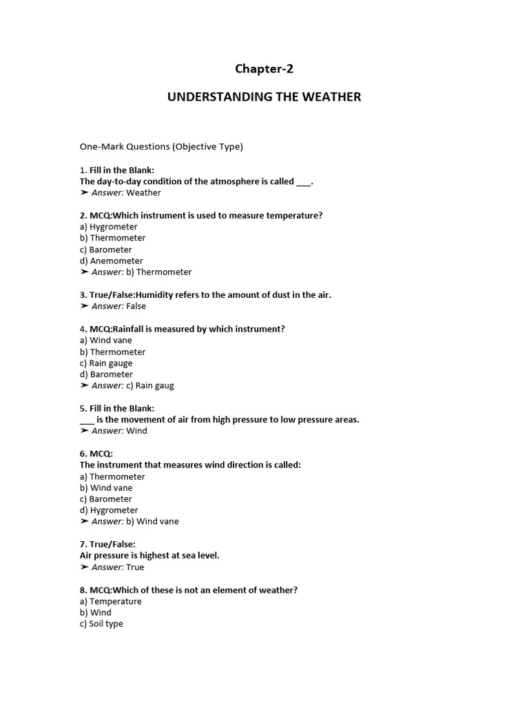 Chapter-2 Practice Qustion Answers | PDF | Weather | Rain