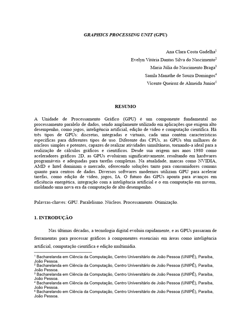 Graphics Processing Unit (Gpu) | PDF | Unidade de processamento gráfico | Informática