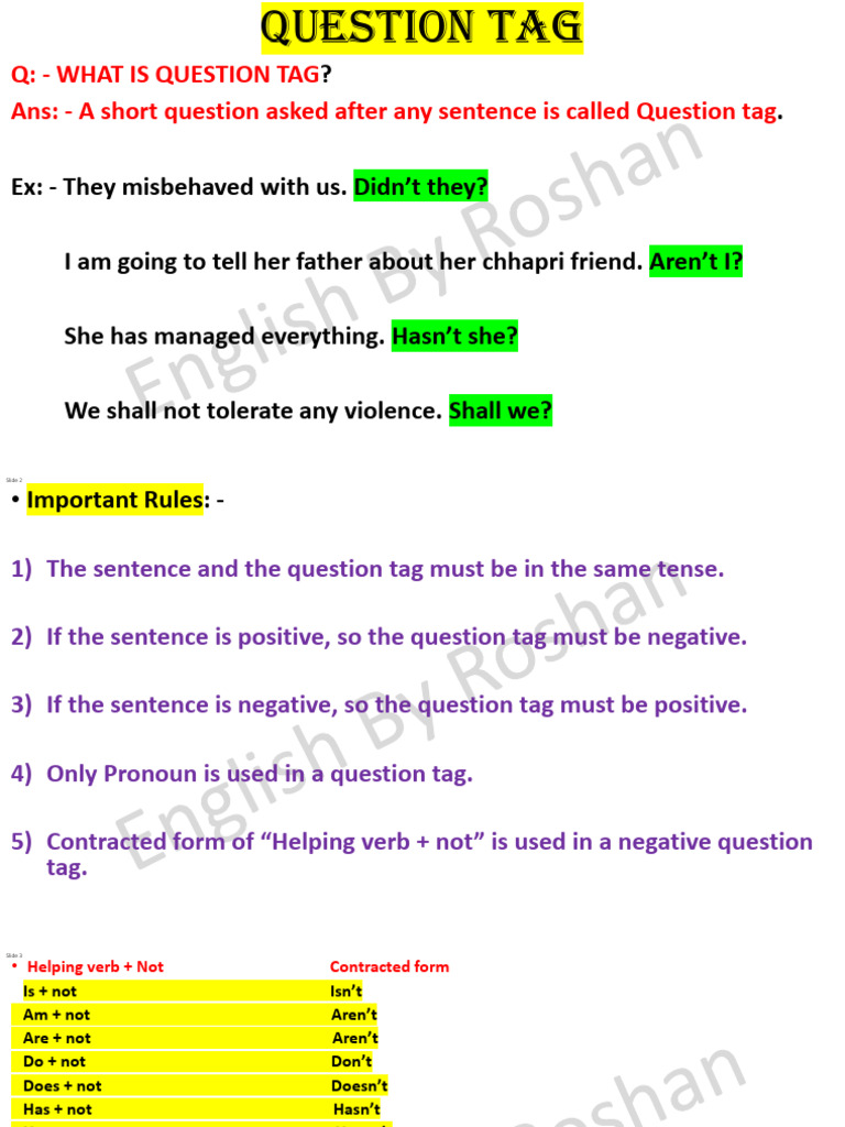 Understanding Question Tags in English | PDF | Subject (Grammar ...