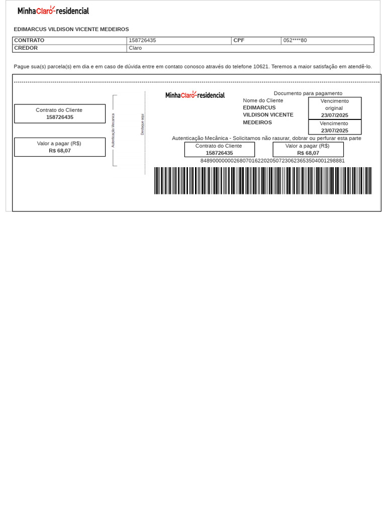 Contrato Claro - Edimarcus Medeiros | PDF