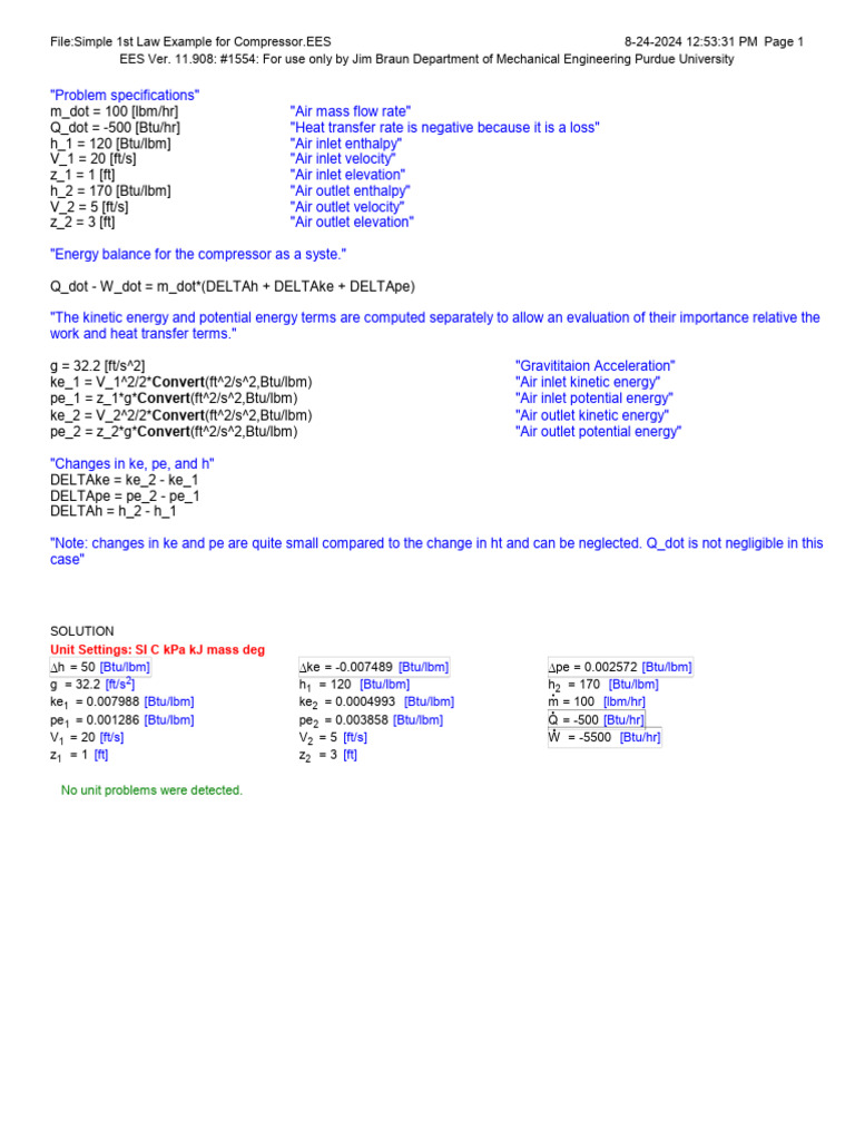 Simple 1st Law Example For Compressor 2 | PDF