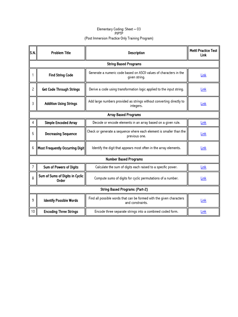 Elementary Coding - Sheet - 03 | PDF | String (Computer Science) | Sequence