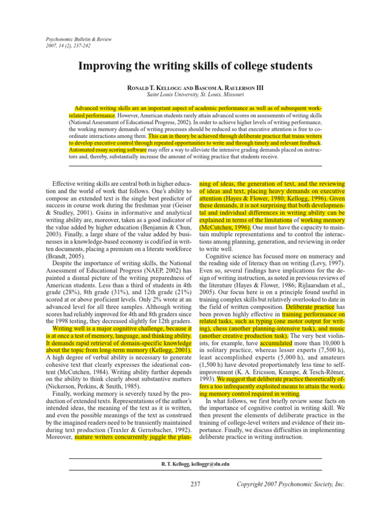 Enhancing College Writing Skills | PDF | Working Memory | Sat