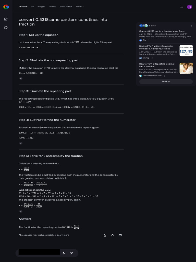 Convert 0.5318same Parttern Conutines Into Fraction - Google Search | PDF | Division ...