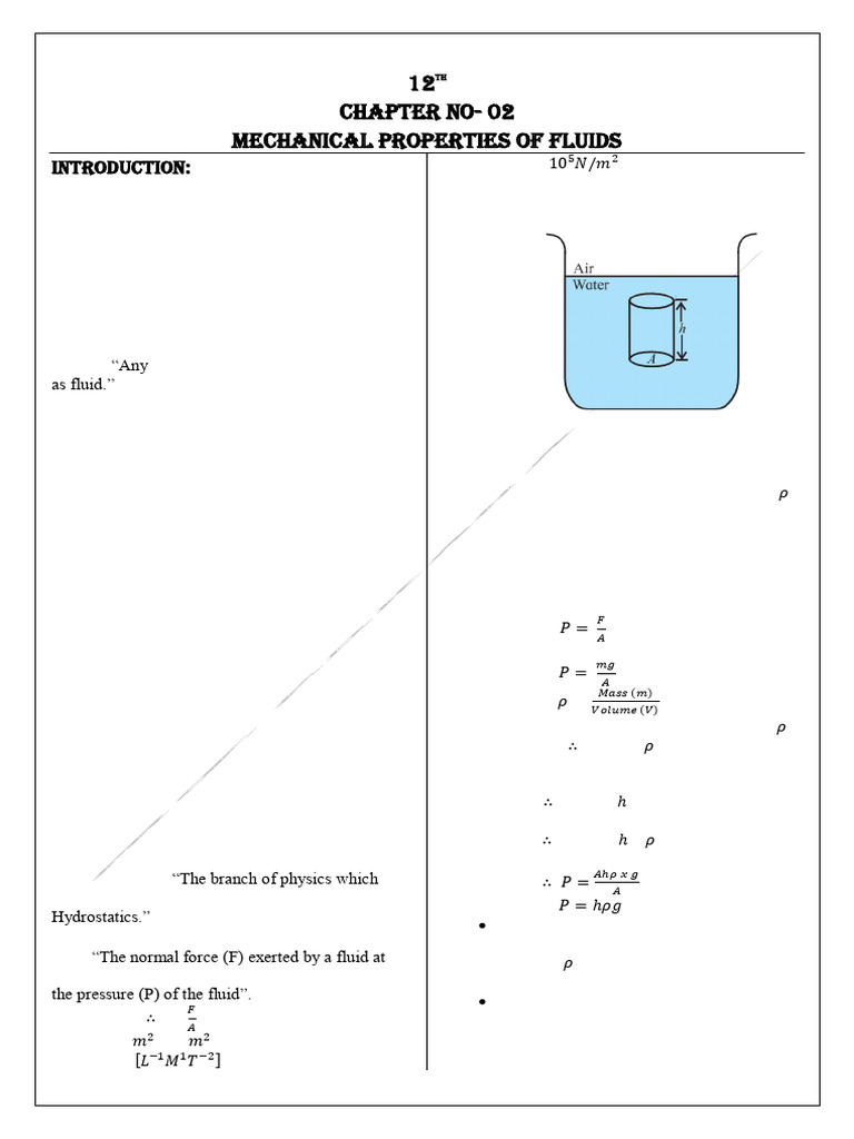 Mechanical Properties of Fluids Explained | PDF | Pressure | Surface ...
