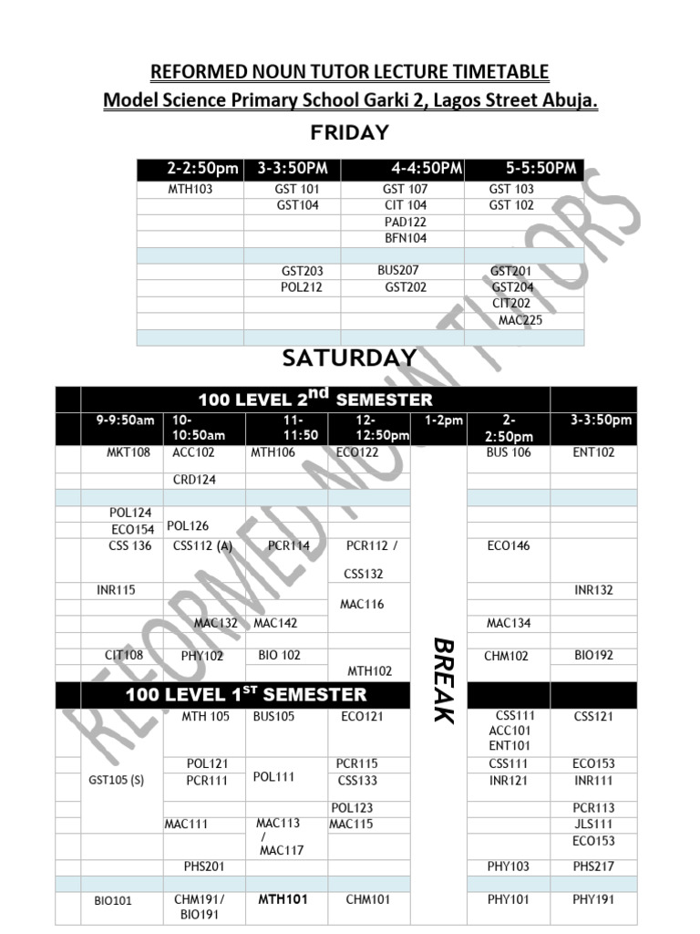 Undergraduate Lecture TIMETABLE 2nd - 060657 | PDF | Educational ...