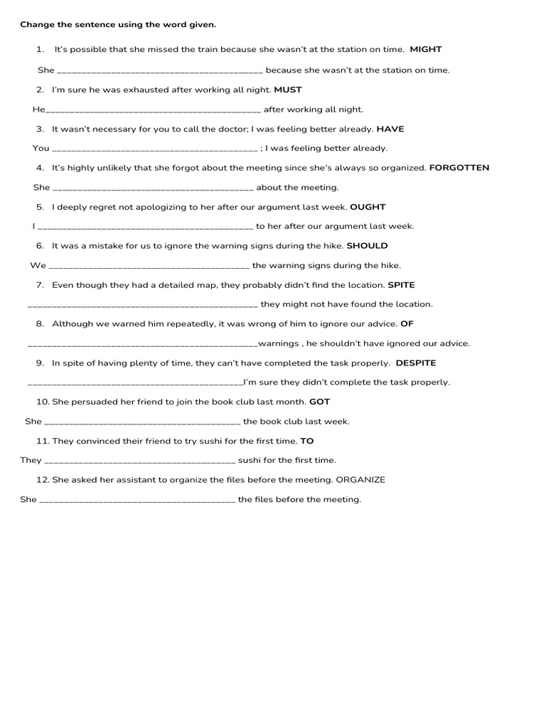 Key Word Transformation PAST MODALS - CAUSATIVE | PDF