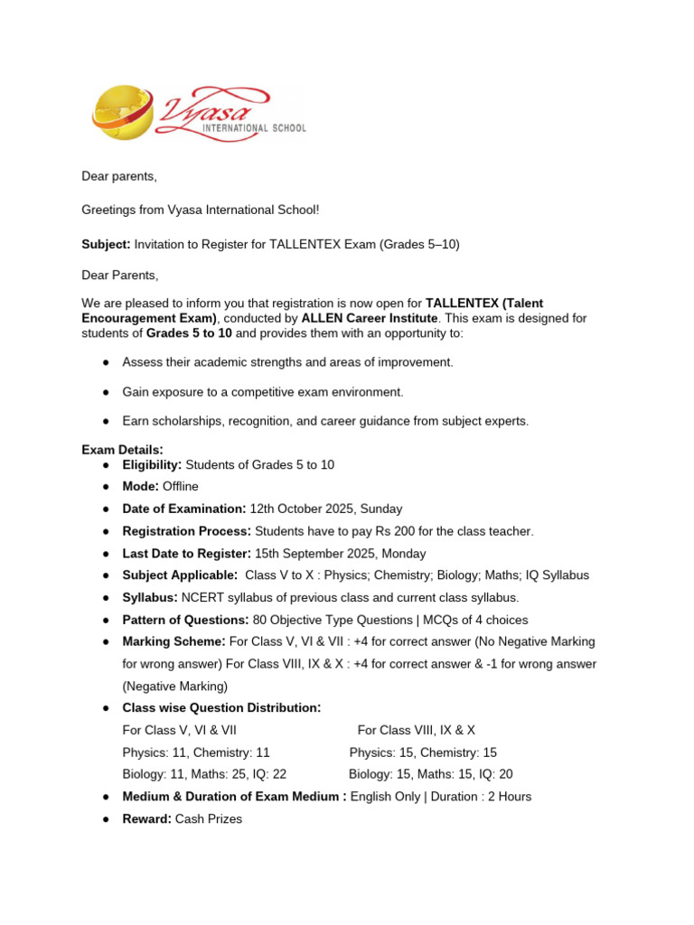 Tallentex Allen Entrance Test | PDF