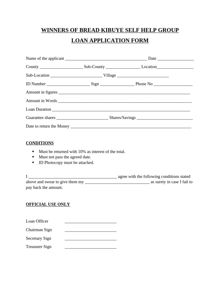 Bread Kibuye Self Help Loan Form | PDF