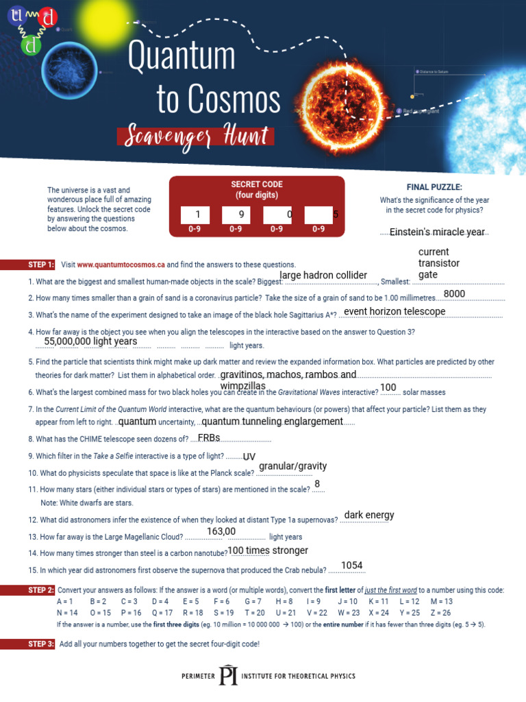 Quantum to Cosmos Scavenger Hunt Guide | PDF | Stars | Black Hole