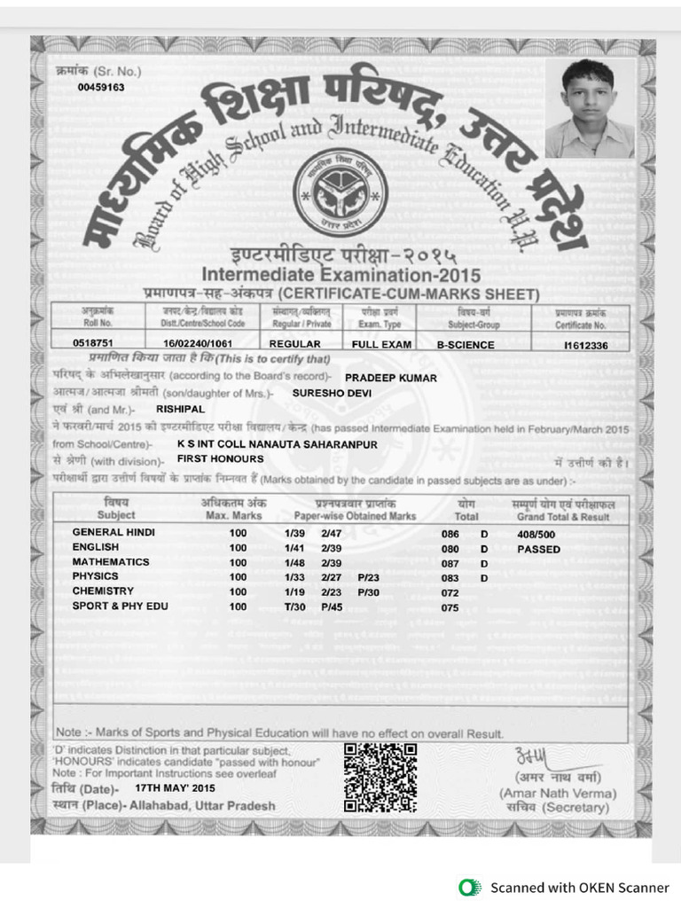 12 TH Marksheet | PDF