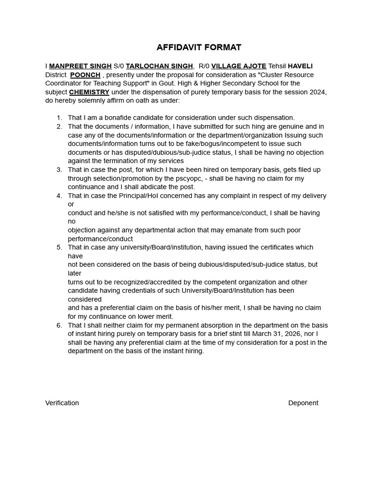 Affidavit Format | PDF