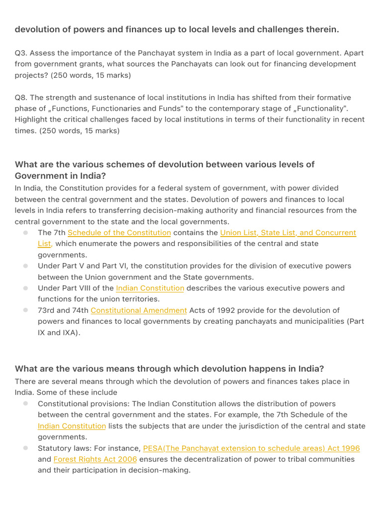 Devolution of Powers and Finances in India | PDF | Government | Governance