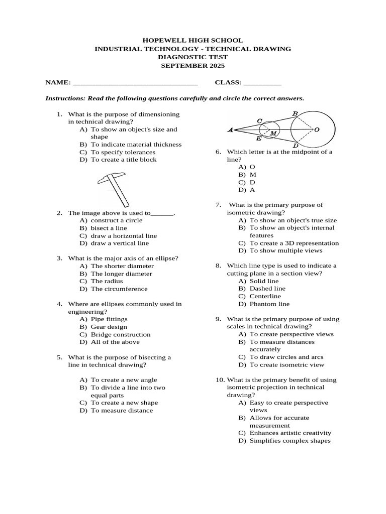 Technical Drawing Diagnostic Test | PDF | Circle | Technical Drawing