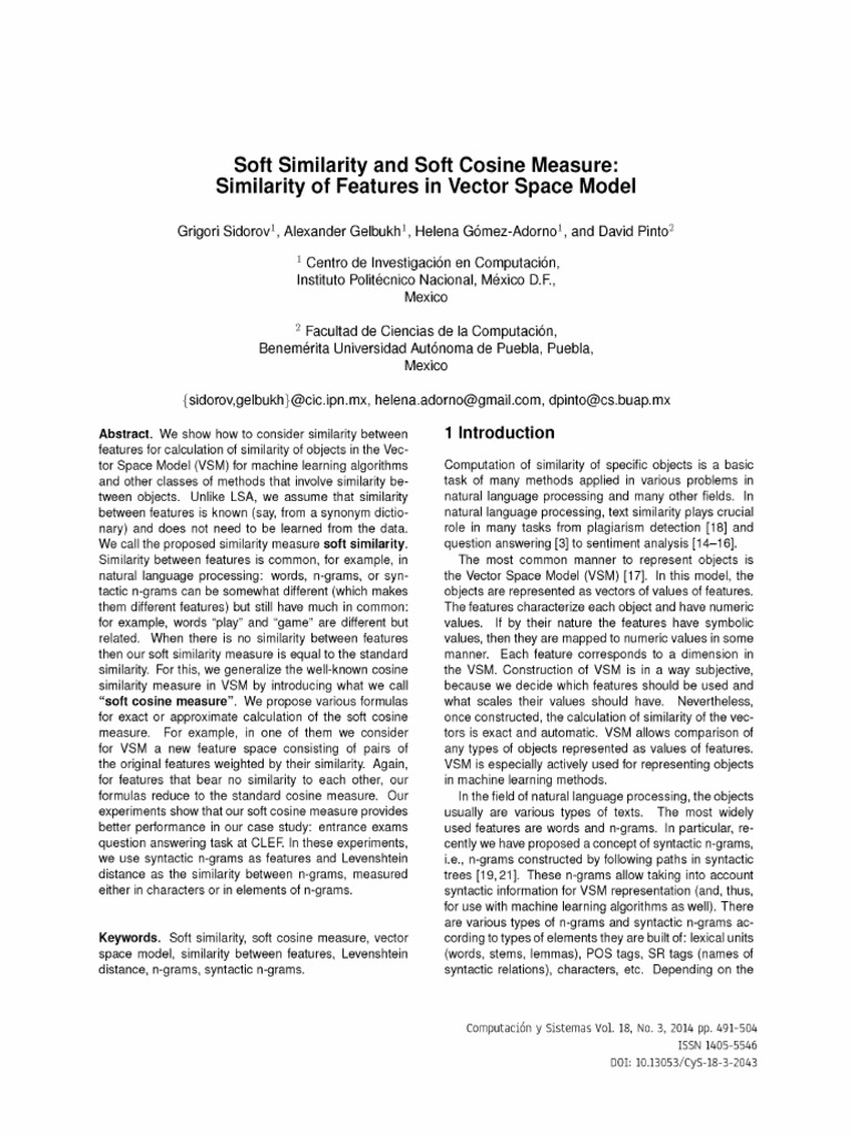 Soft Similarity and Soft Cosine Measure: Similarity of Features in ...