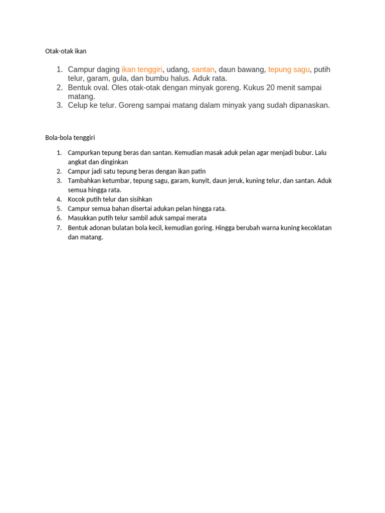 Resep Bola-Bola Ikan Patin Dan Otak-Otak Ikan Tenggiri | PDF