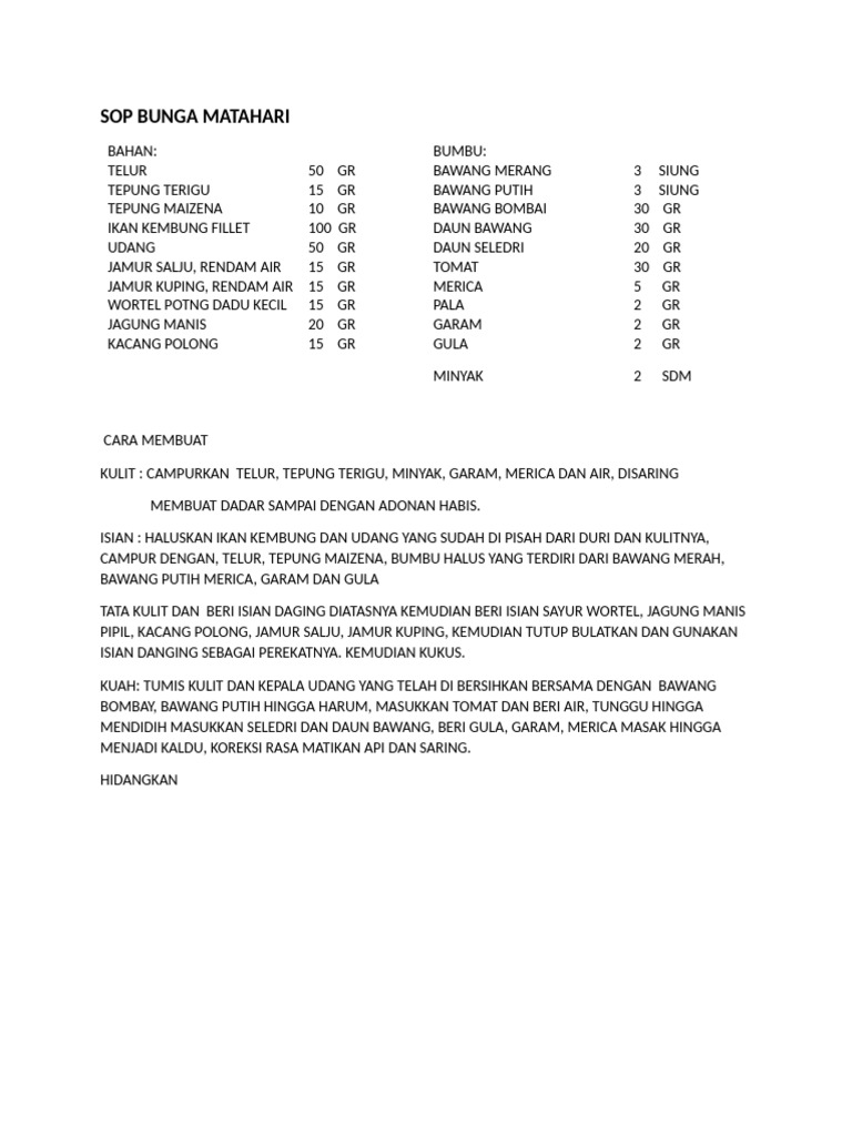 Sop Bunga Matahari | PDF