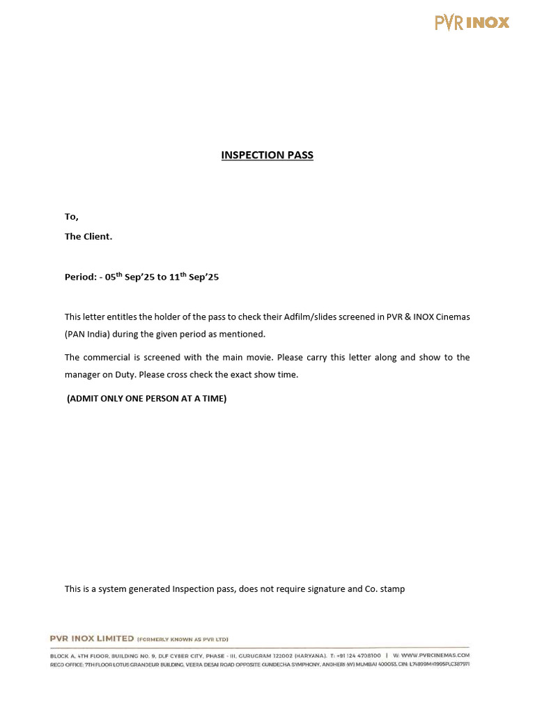 PVR Inspection Pass 05.09.2025 | PDF
