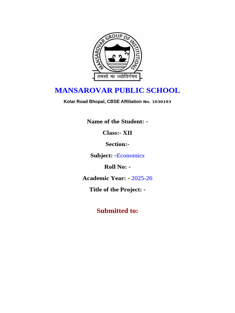 Economics Project Acknowledgement 2025-26 | PDF