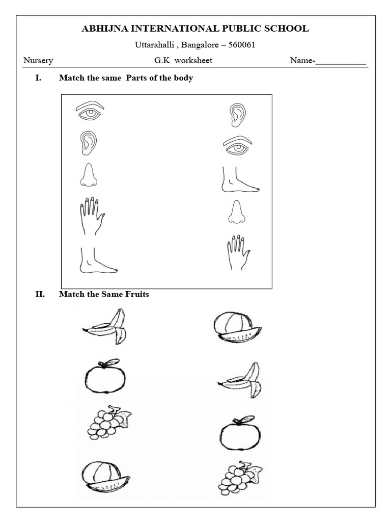 Nursery G.K. Worksheet Activities | PDF