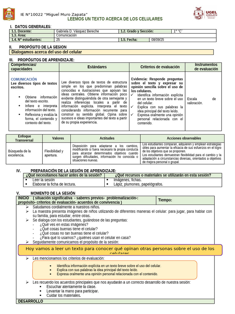 Sesión - Comunicación - Leemos Un Texto Acerca de Los Celulares | PDF ...