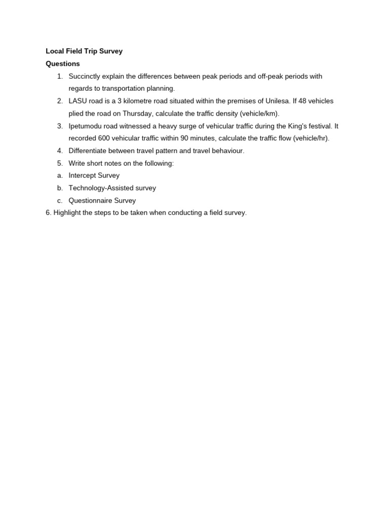 Local Field Trip Survey Questions | PDF